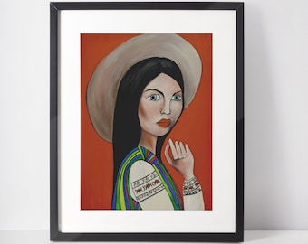 Indian Woman With Cat Art Print, Antique Portrait Painting, Cat Lady ...