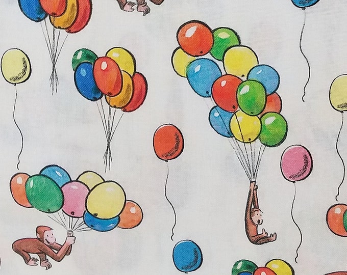 Curious George - Balloons Fabric, White Backgrnd, 100% Cotton, Quilter ...