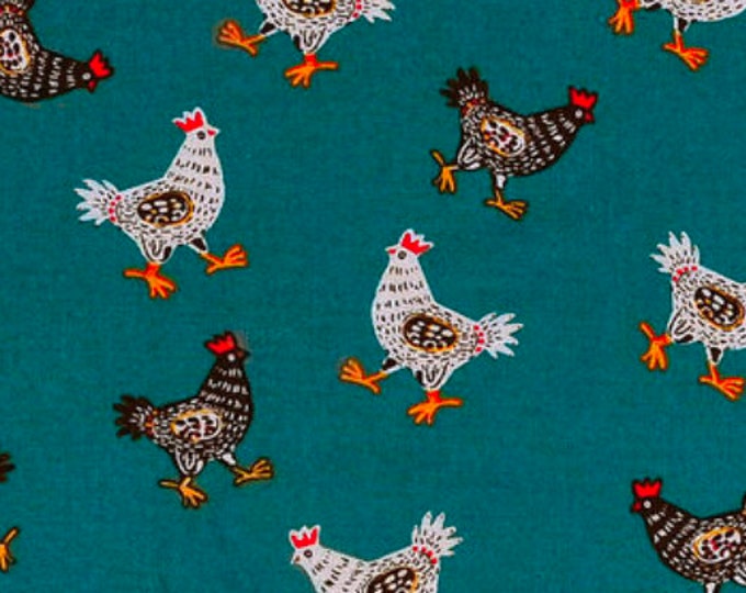 Patterned Chickens Teal, 100% Cotton, Novelty Fabric, By-the-yard ...