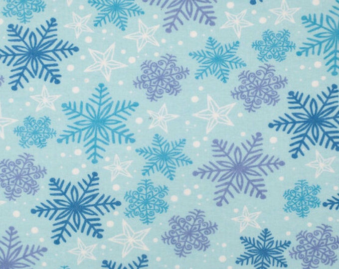 Blue and Purple Snowflake FLANNEL 100% Cotton by the Yard or - Etsy