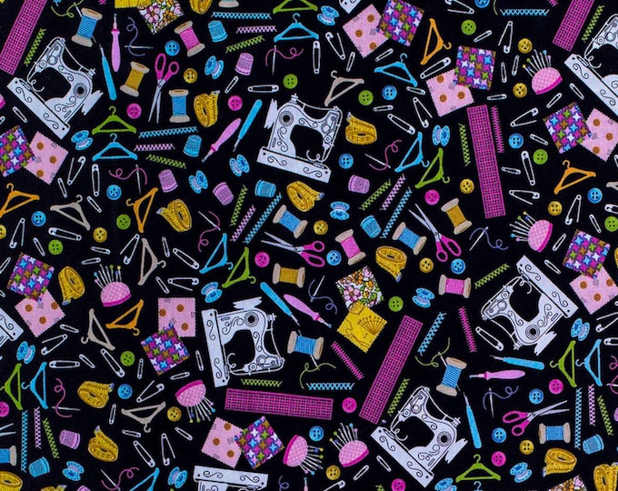 Tossed Sewing Notions, 100% Cotton, Novelty Fabric, Fat Quarters and By ...