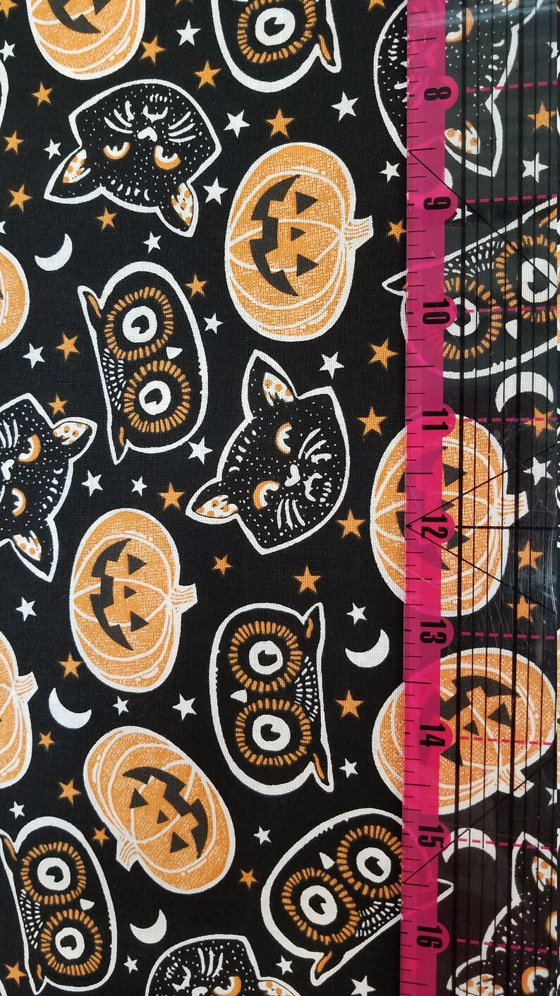 Tossed Cat Owl Pumpkin Black Fabric 100% Cotton | Etsy