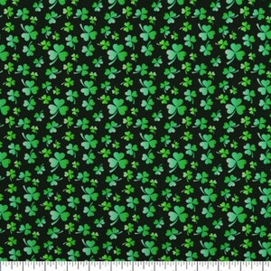 Shaded Clovers on Black Fabric By-the-yard, 100% Cotton, Quilter's ...