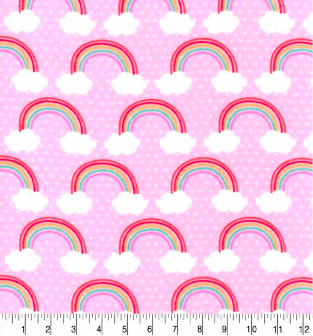Rainbow on Pink Polka Dot FLANNEL Fabric, 100% Cotton, By-the-yard ...