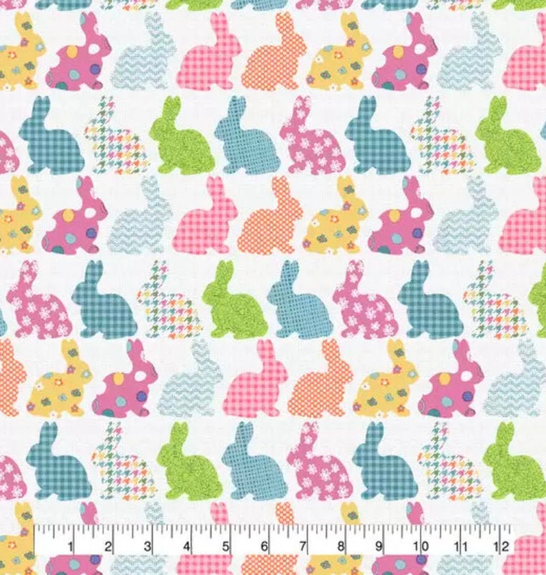 Patterned Bunnies Multi Fabric, 100% Cotton, Quilter's Cotton, By-the ...