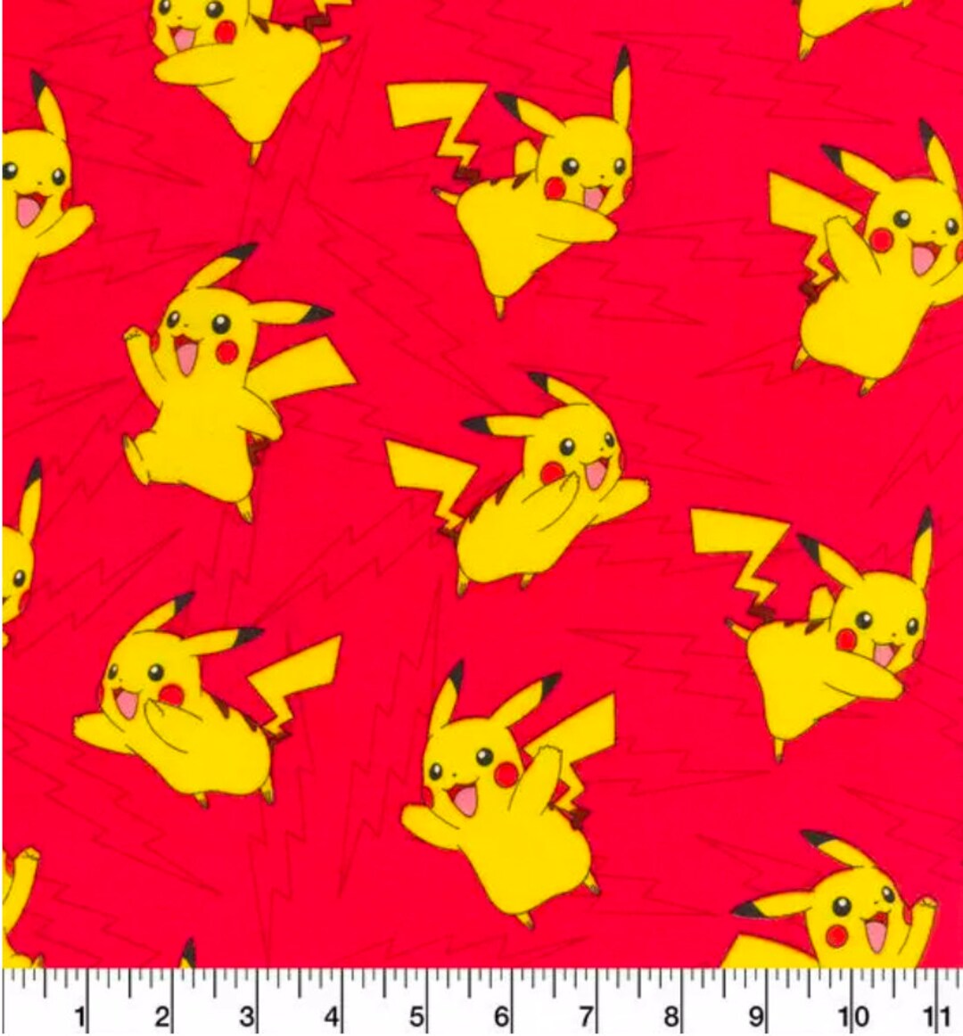Pokemon - Pikachu Bolt Red FLANNEL Fabric By-the-yard, 100% Cotton ...