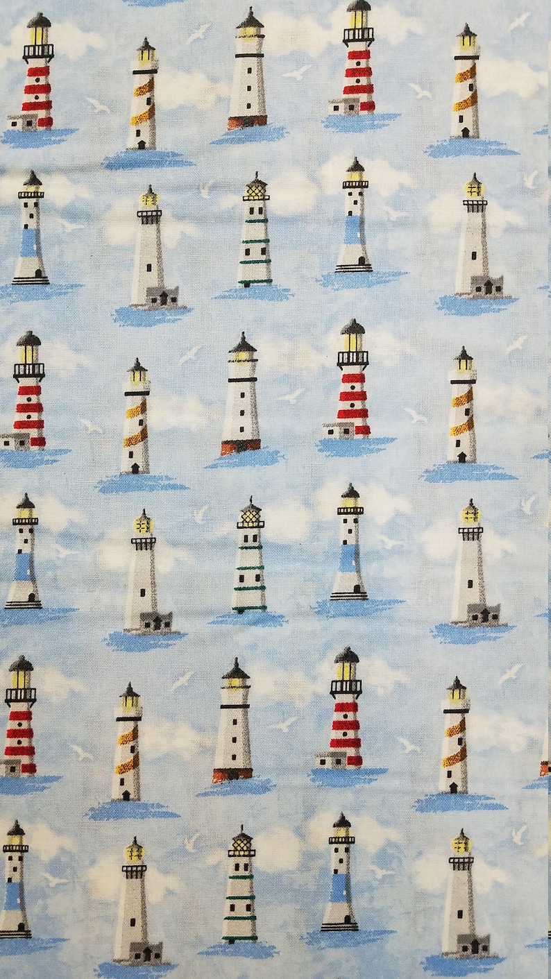 Lighthouses, Fabric, 100% Cotton, Quilter's Cotton, By-the-yard and Fat ...