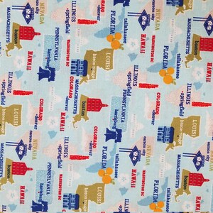 States on Blue, 100% Cotton, Novelty Fabric, By-the-yard, Travel ...