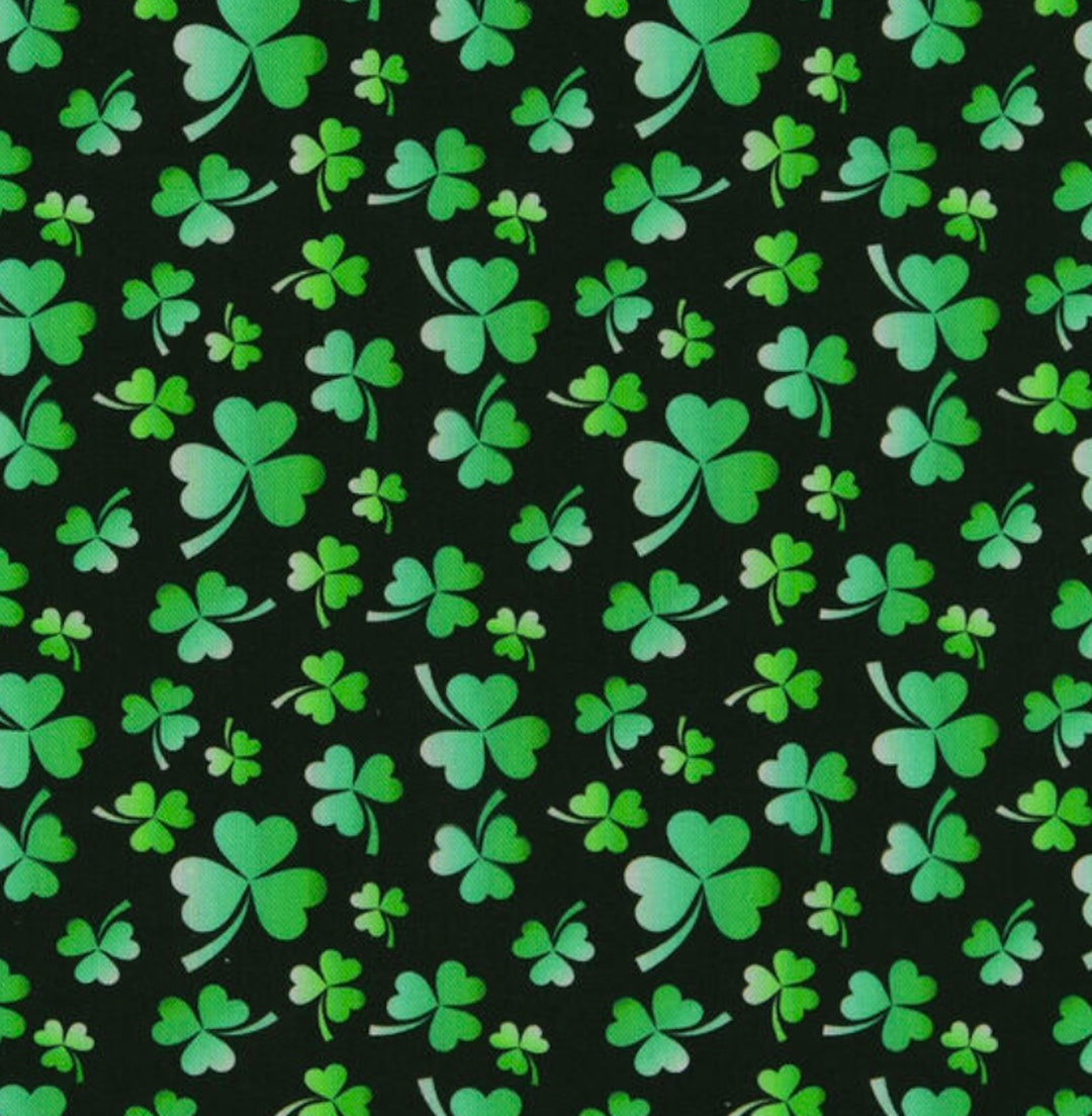 Shaded Clovers on Black Fabric By-the-yard, 100% Cotton, Quilter's ...