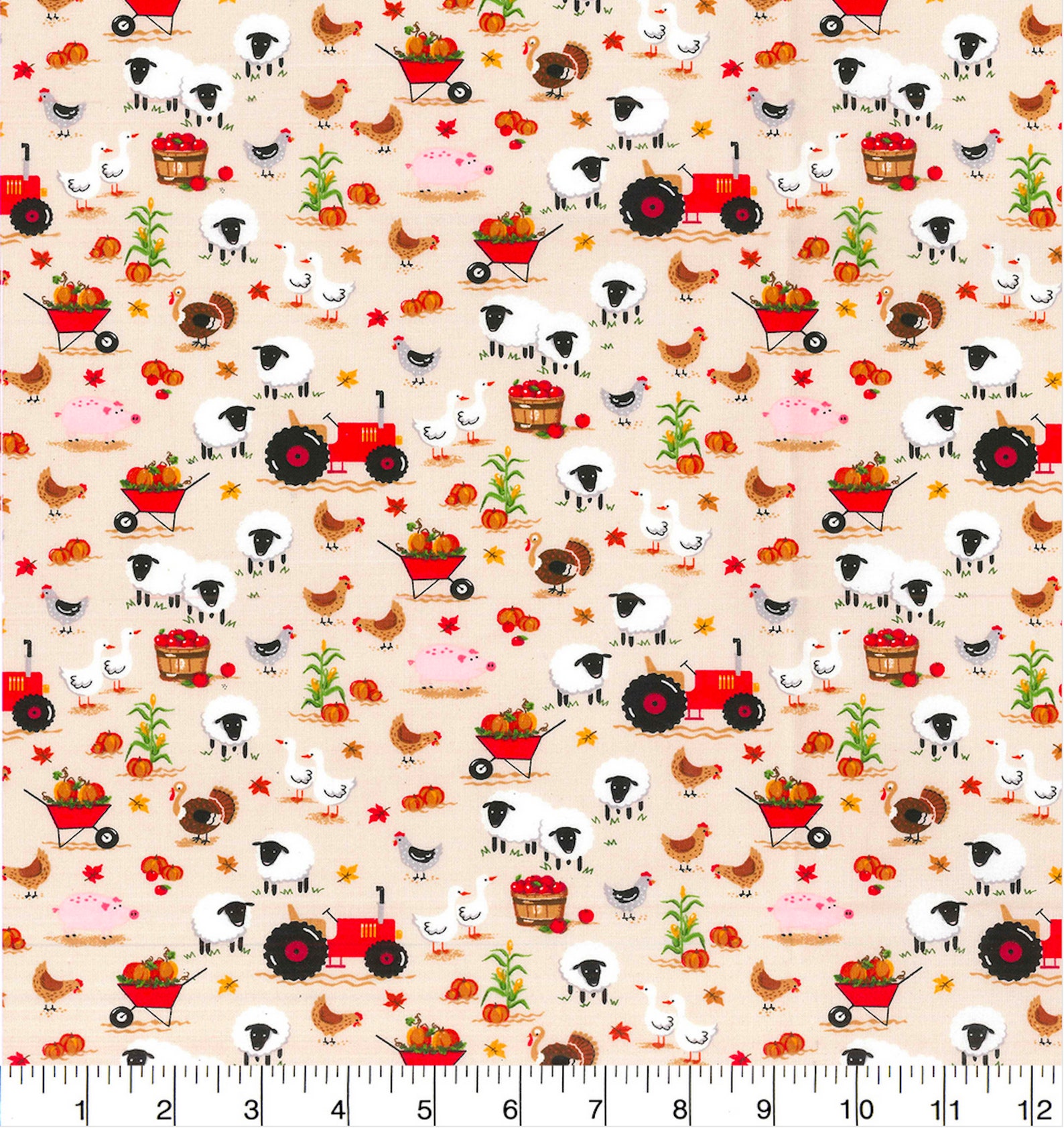 Fall Farm Scene Fabric, 100% Cotton, Novelty Fabric, By-the-yard and ...