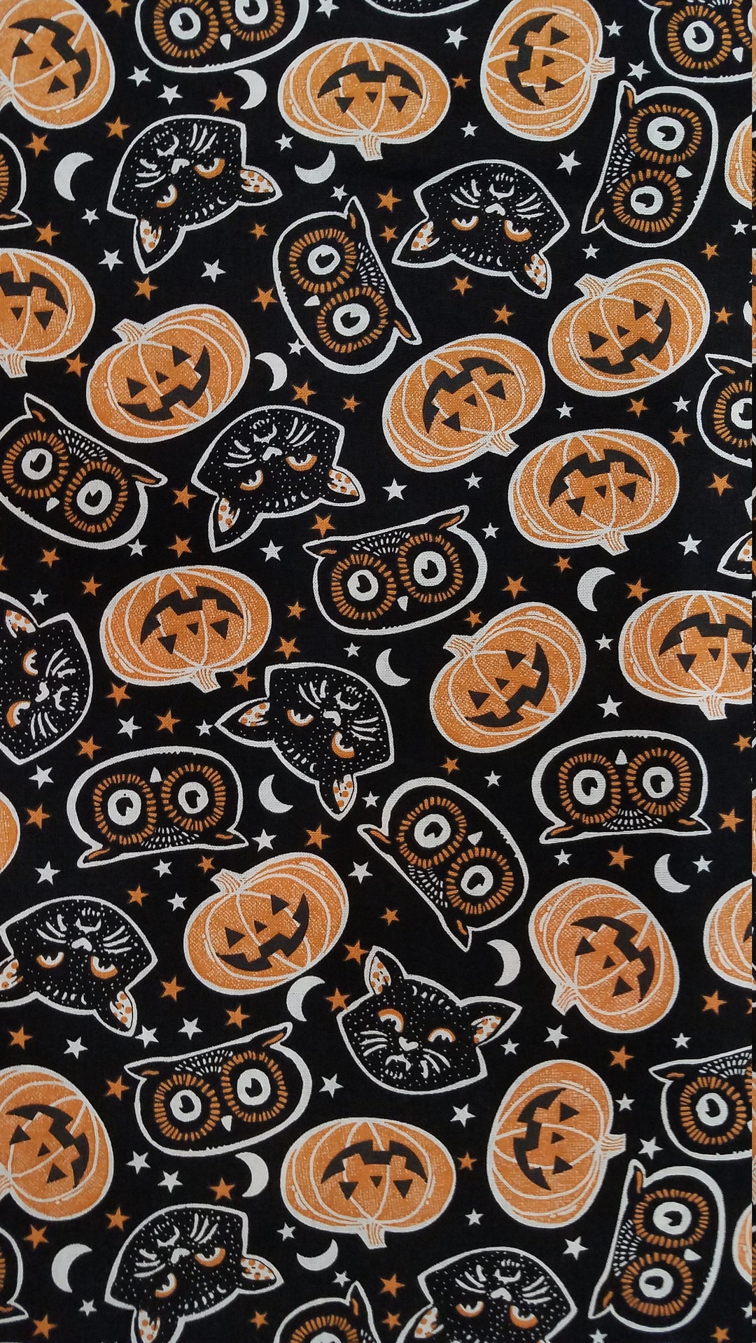 Tossed Cat Owl Pumpkin - Black, Fabric, 100% Cotton, Quilter's Cotton ...