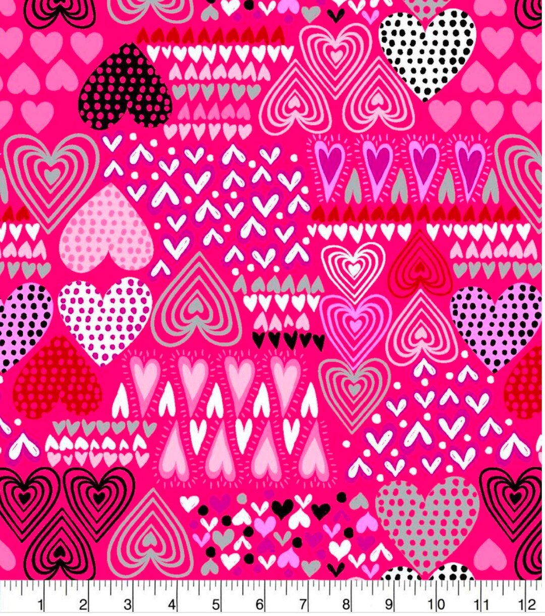 Sketched Heart FLANNEL Fabric, 100% Cotton, By-the-yard and Fat Quarter ...