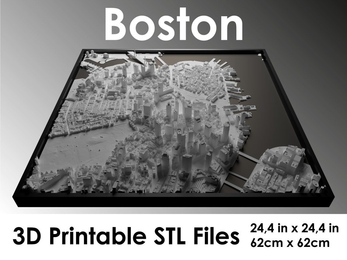 3D Boston, World Map, 3d Print Stl File, Boston Skyline, Boston Map ...