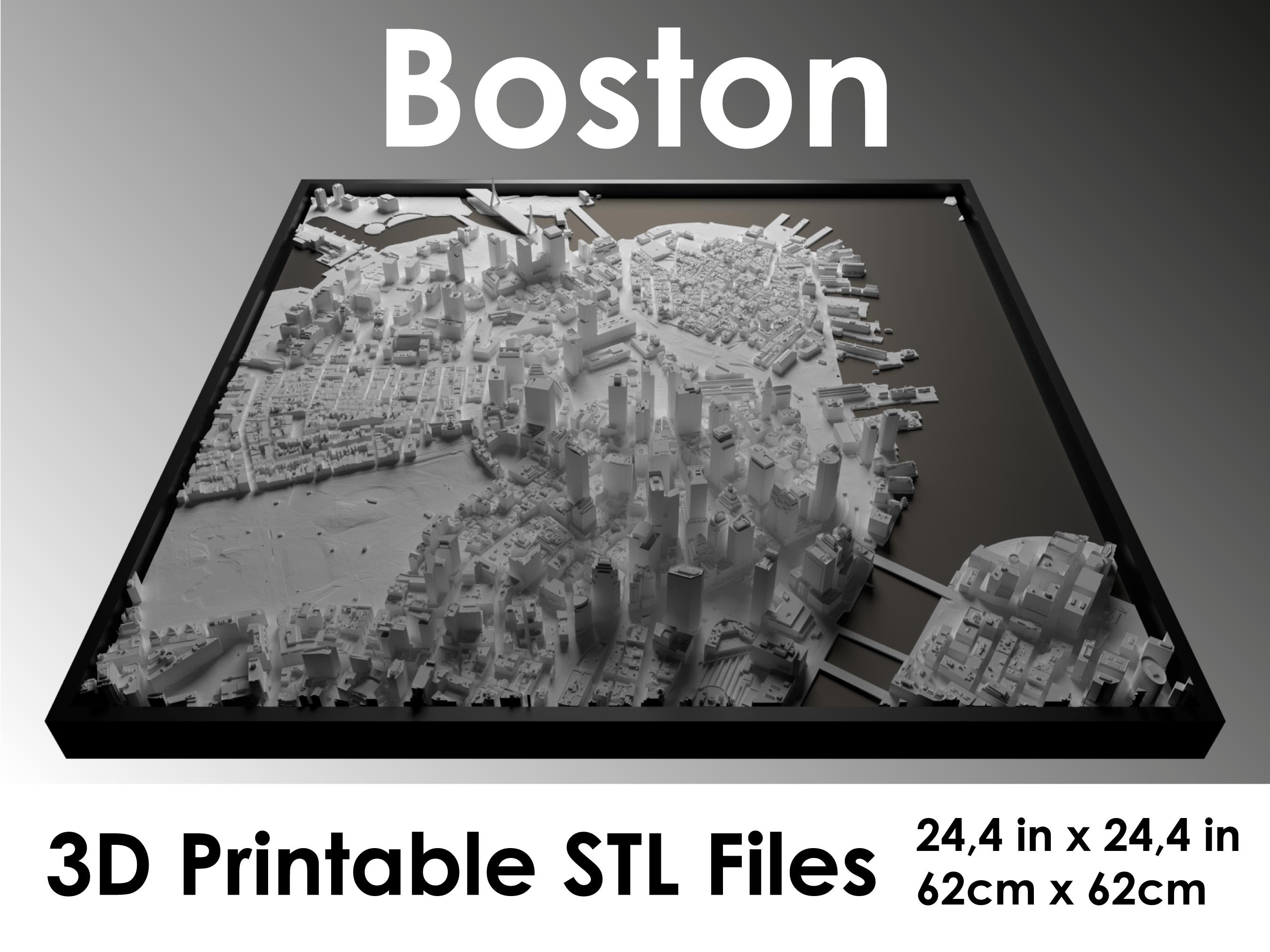 3D Boston, World Map, 3d Print Stl File, Boston Skyline, Boston Map ...