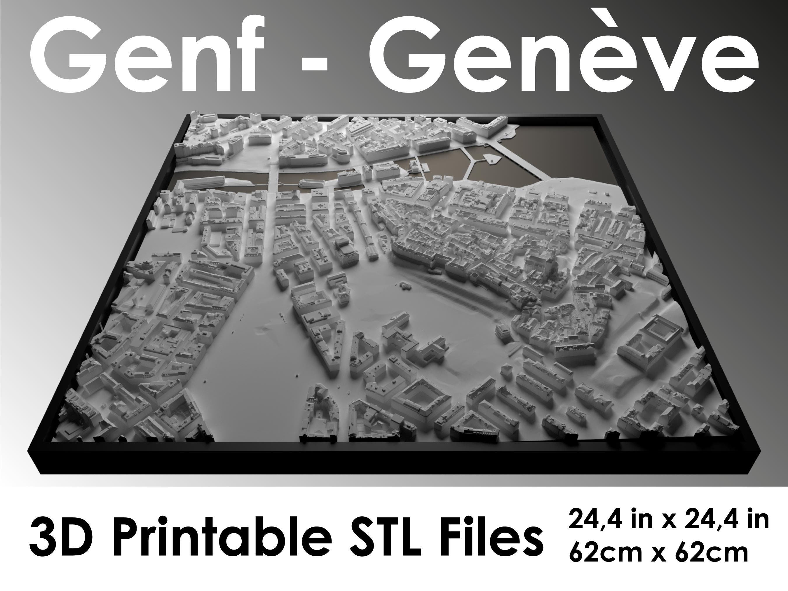 3D Geneva, World Map, 3D Geneva, 3d Print Stl File, Geneva Skyline ...