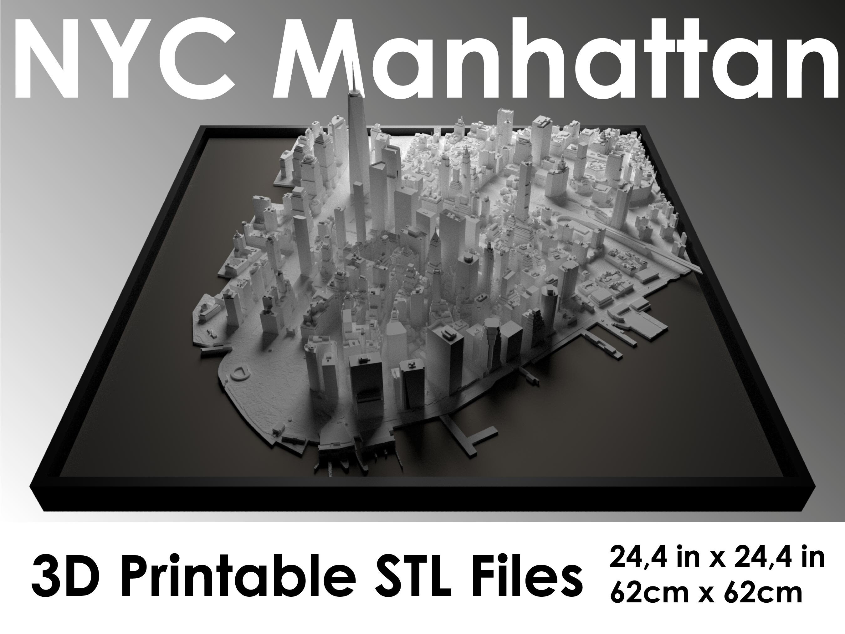 3d Manhattan, World Map, 3D NYC, 3d Print Stl File, New York City Skyline, NYC Map, Digital File ...