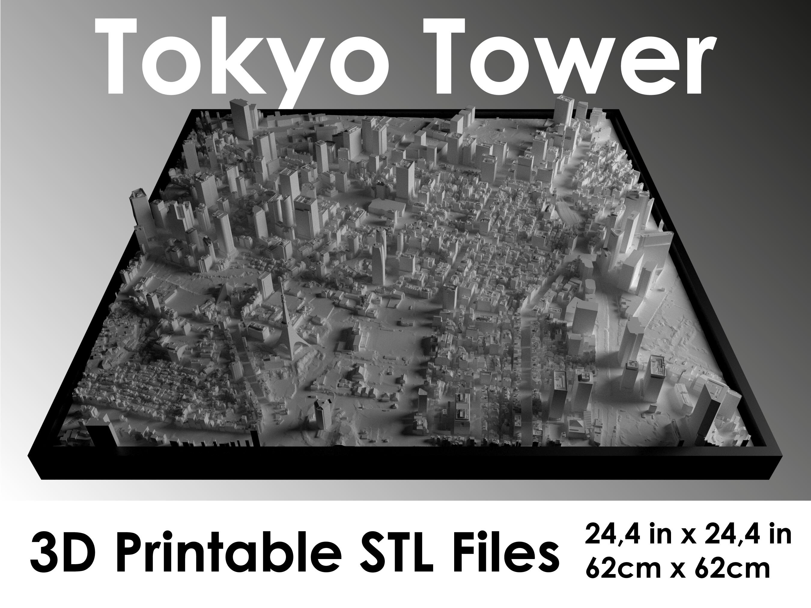 3D Tokyo Tower, World Map, 3d Print Stl File, Tokyo Tower Skyline, Tokyo Tower Map, Digital File ...