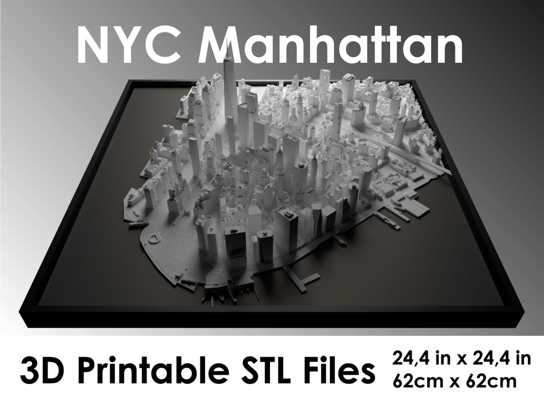 3d Manhattan, World Map, 3D NYC, 3d Print Stl File, New York City Skyline, NYC Map, Digital File ...