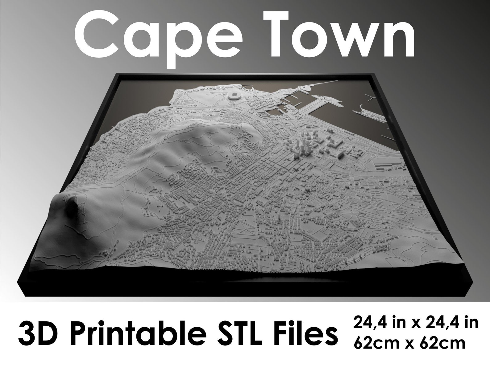 3d Cape Town, World Map, 3d Cape Town, 3d Printing Stl File, Cape Town ...