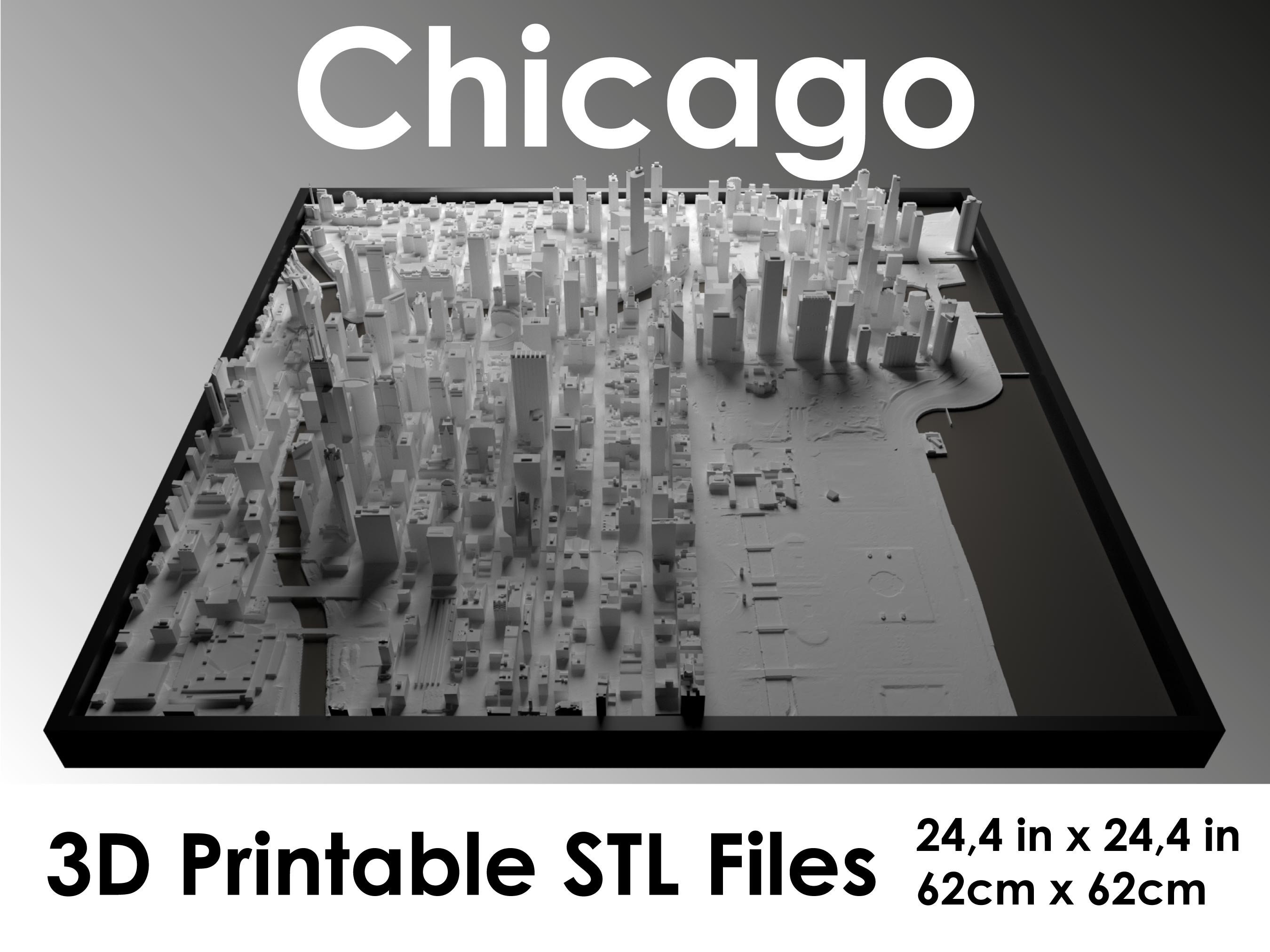 3D Chicago, World Map, 3D USA, 3d Print Stl File, Chicago Skyline ...
