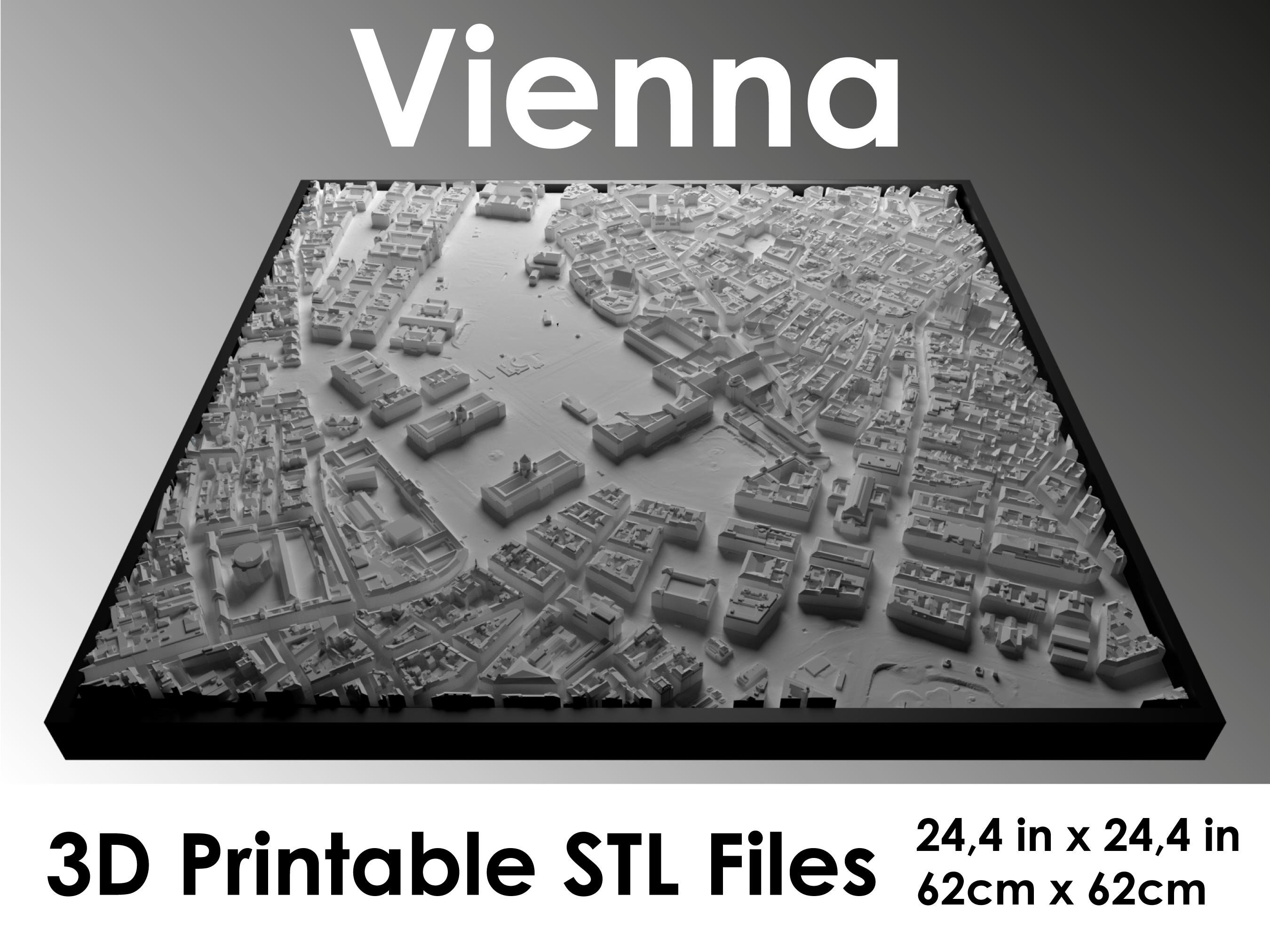 3D Vienna, World Map, 3d Print Stl File, Vienna Skyline, Vienna Map ...