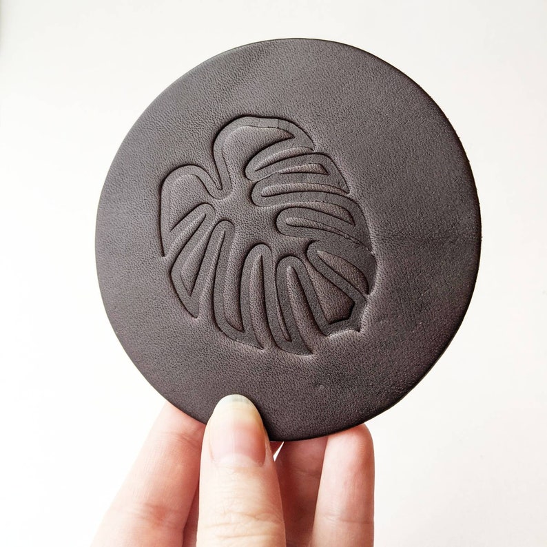 Leather Monstera Coasters With Cork Back (4 Coaster Set) USA Made ...