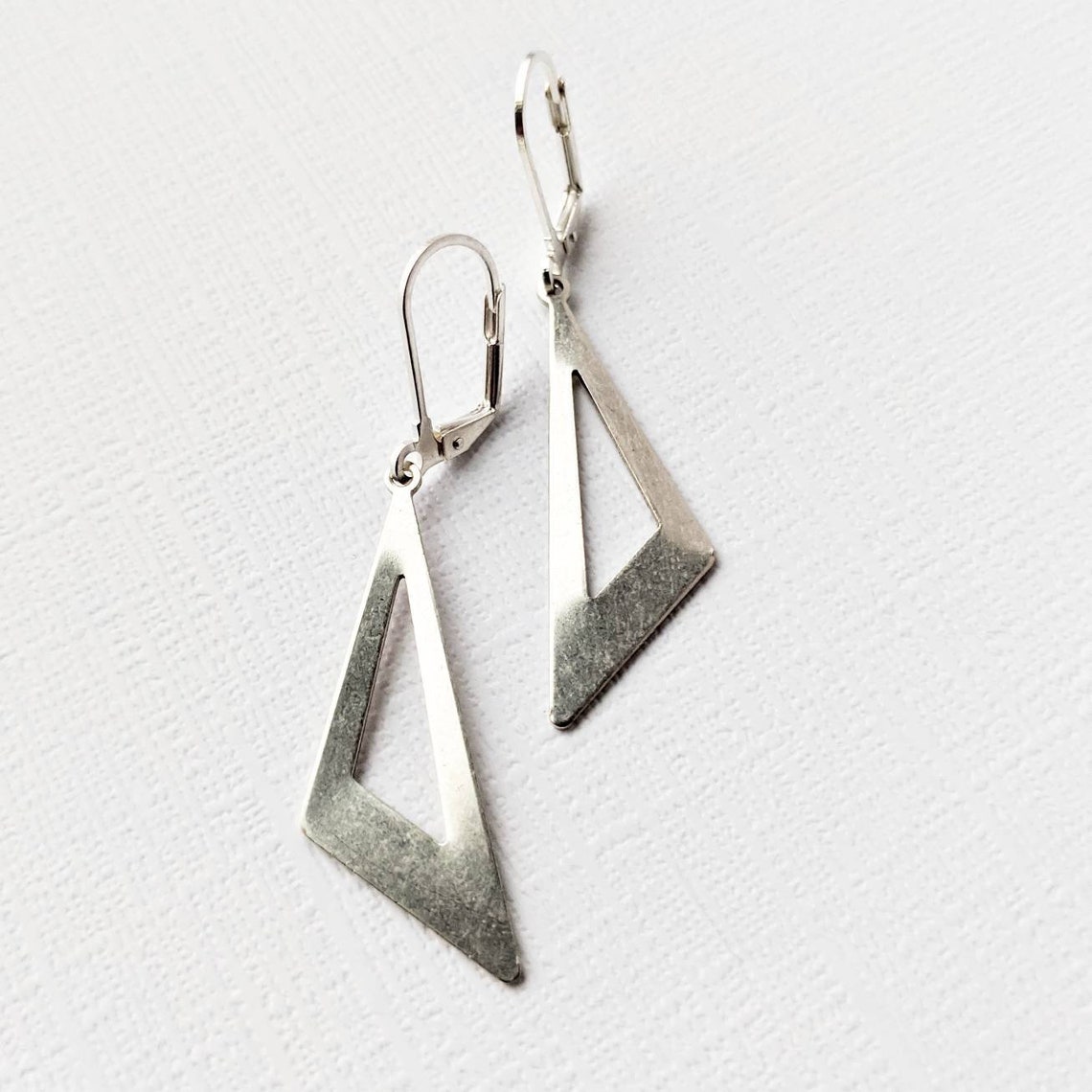 Silver Toned Brass Geometric Shaped Triangle Earrings - Etsy UK