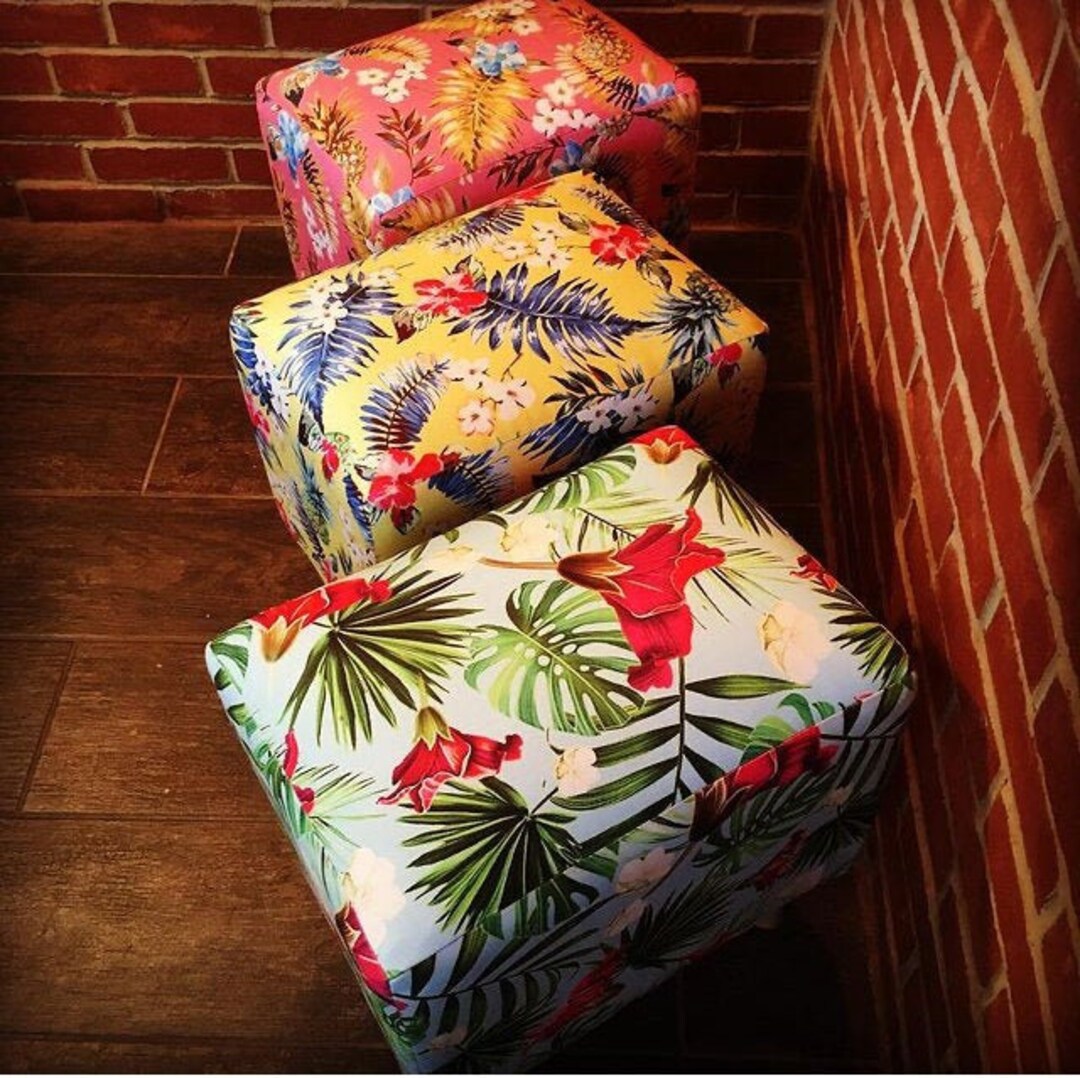 Footstool/seat in Tropical Patterned Velvet - Etsy