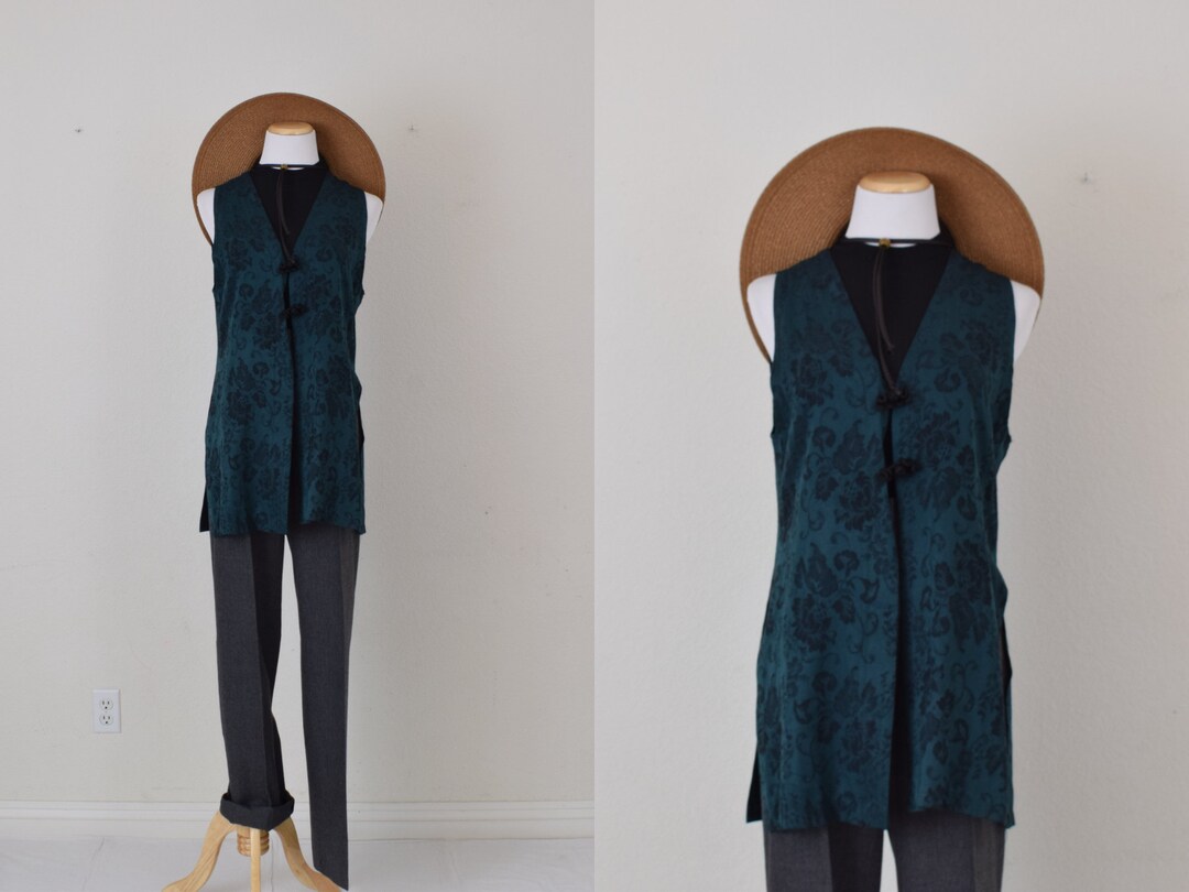 Vintage 90s Forest Green Rayon Vest Size Large - Etsy