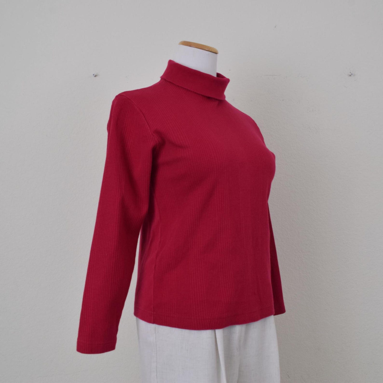 Vintage 90s Crimson Red Turtle Neck Shirt | Size L 14-16 - Etsy