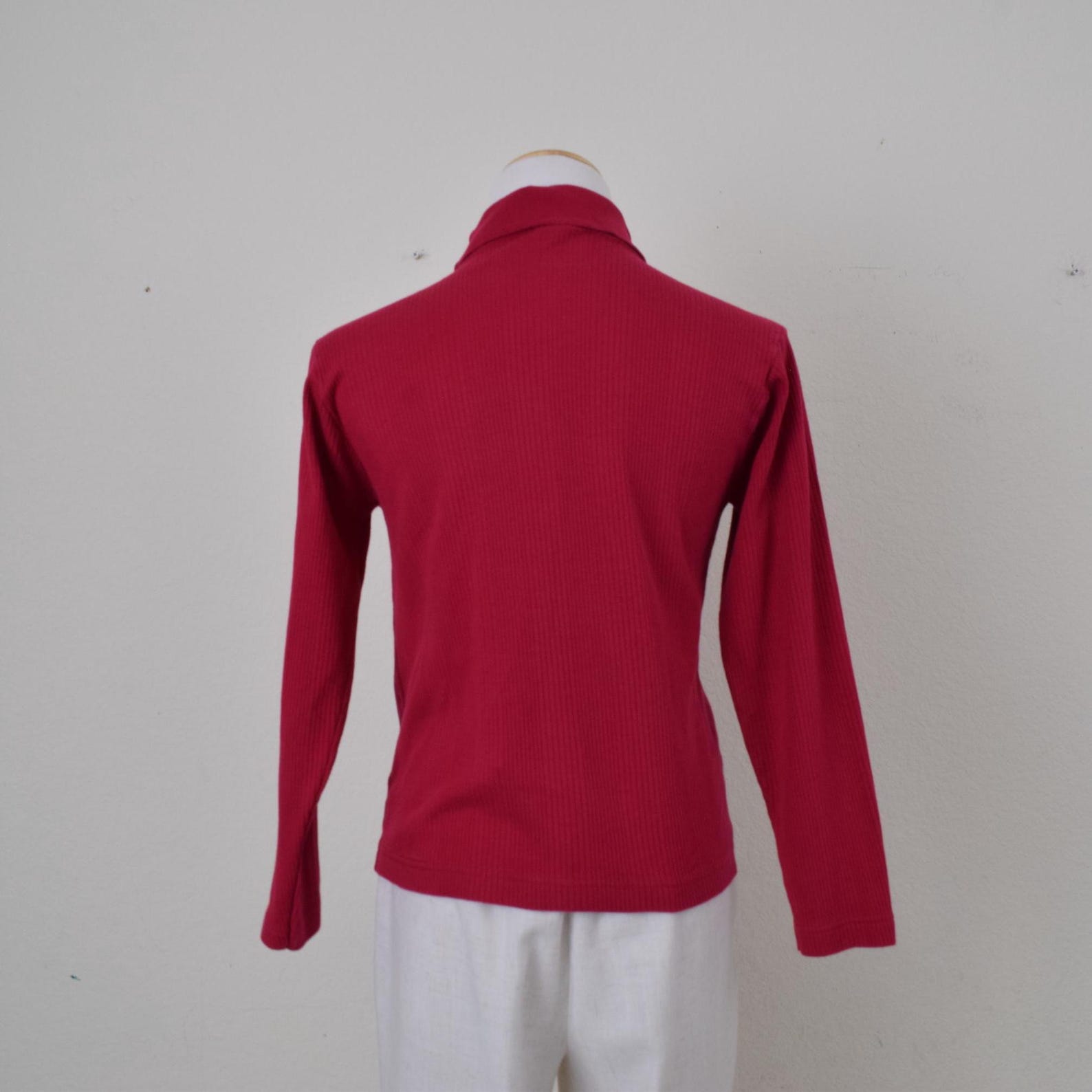 Vintage 90s Crimson Red Turtle Neck Shirt | Size L 14-16 - Etsy