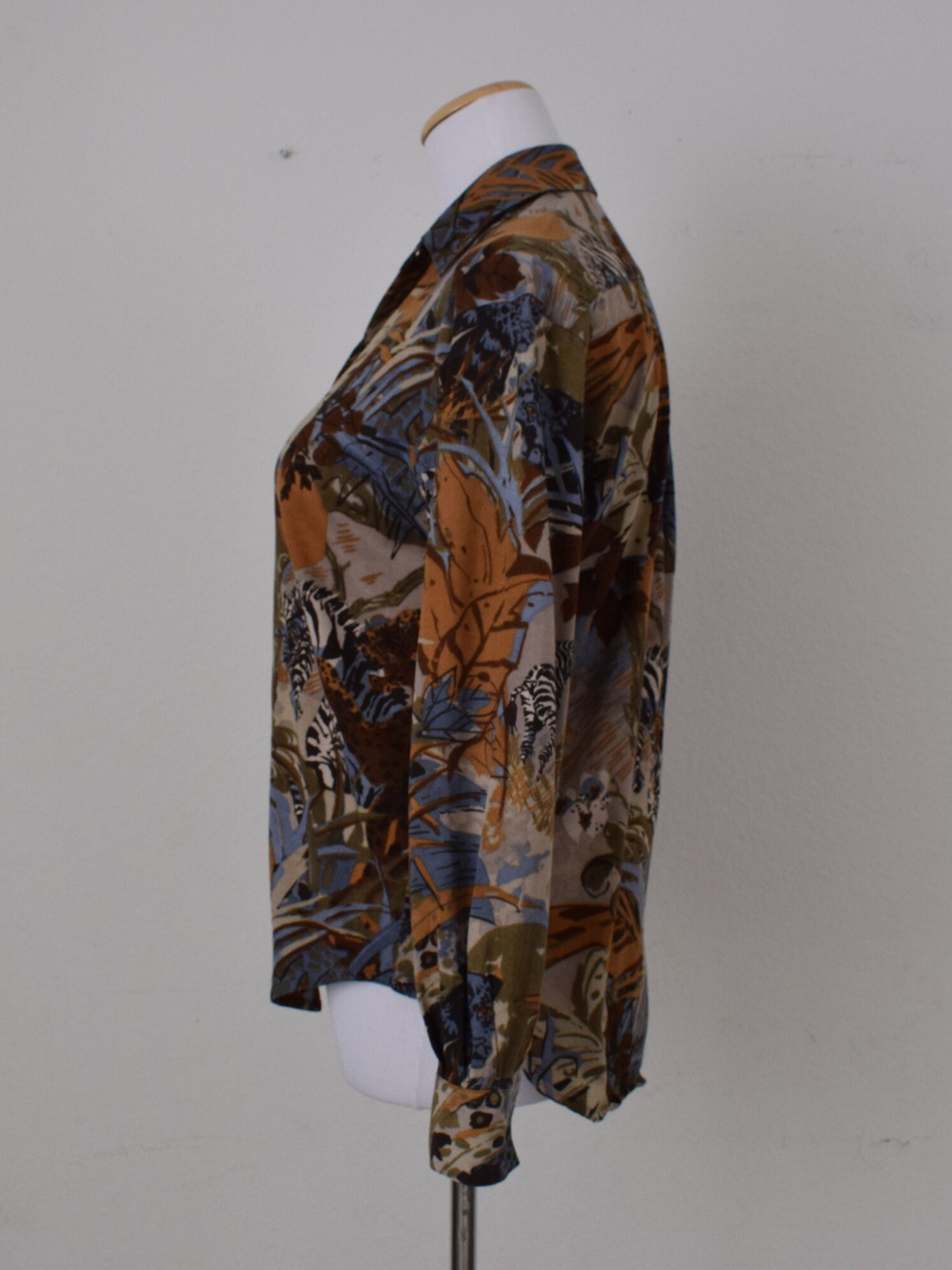 Vintage 70s Jaeger Animal Print Cotton/baumwolle Long Sleeve Blouse - Etsy