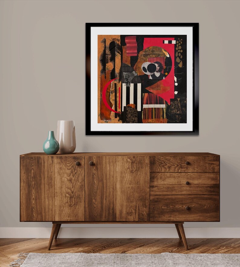 Bold Red Abstract Art, Mixed Media Collage Art, Funky Original Art ...