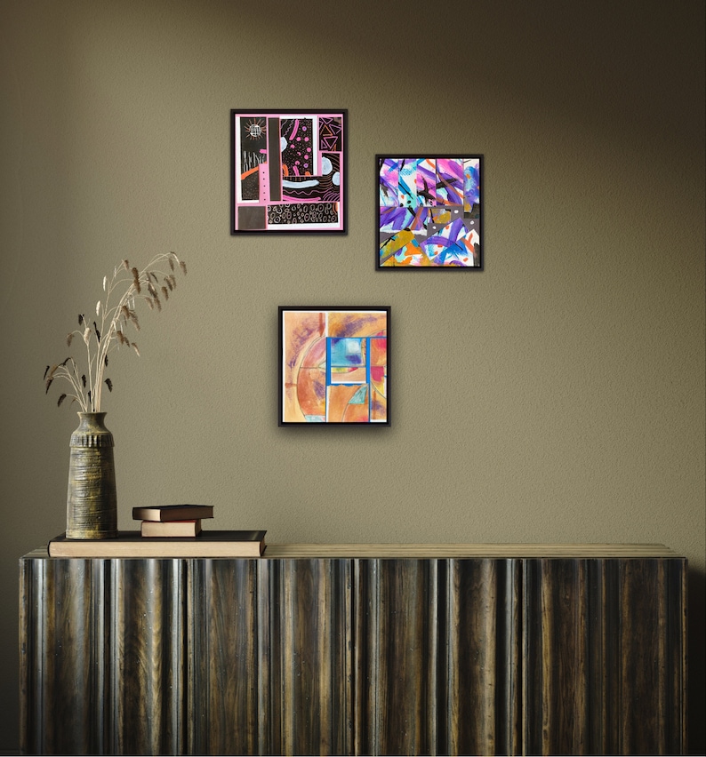 Collage Art Original, Collage Art Handmade, Set of 3 Collage Abstracts ...