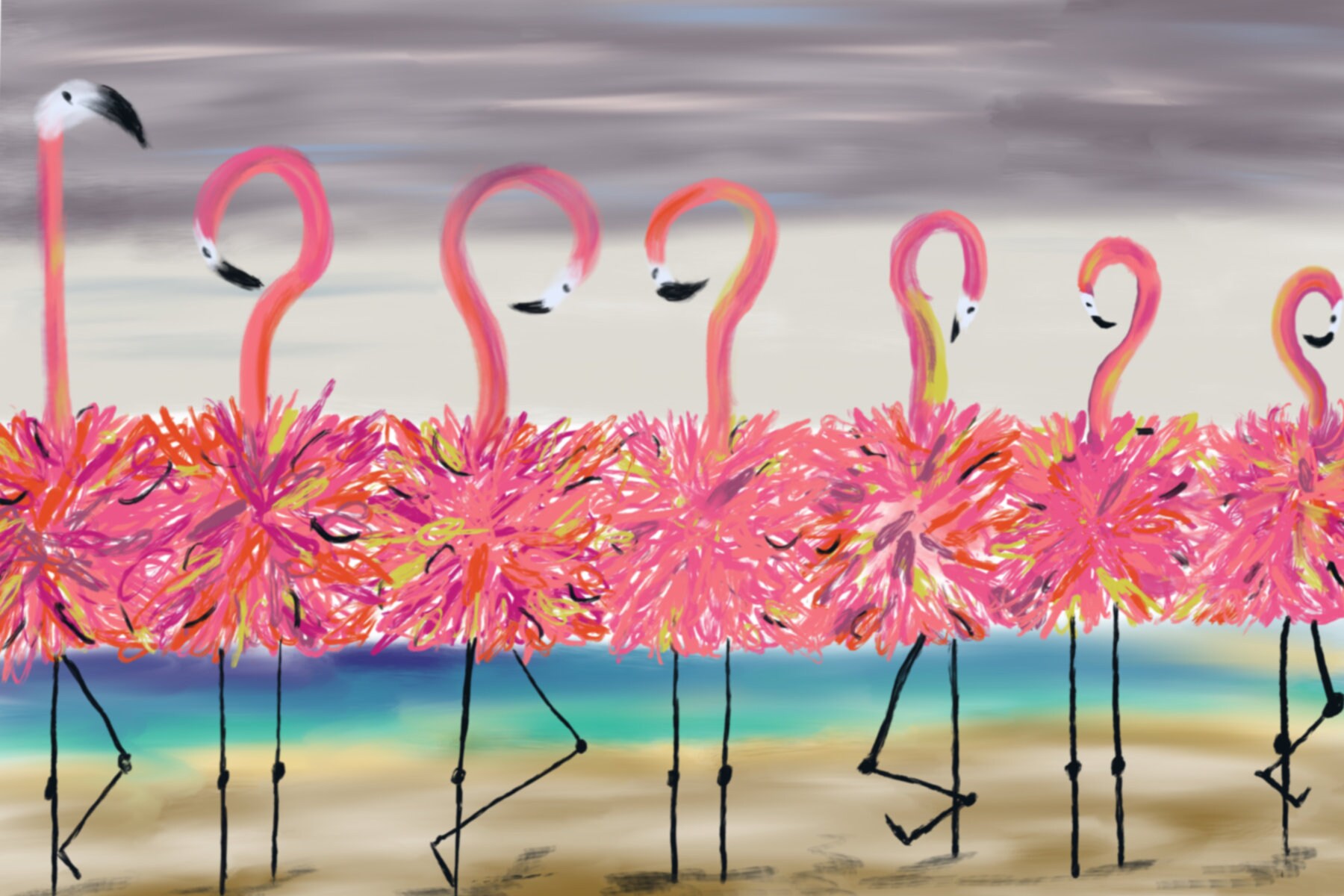 Flamingo Art, Coastal Chic, Beach Wall Art Print, Flamingo Paining ...