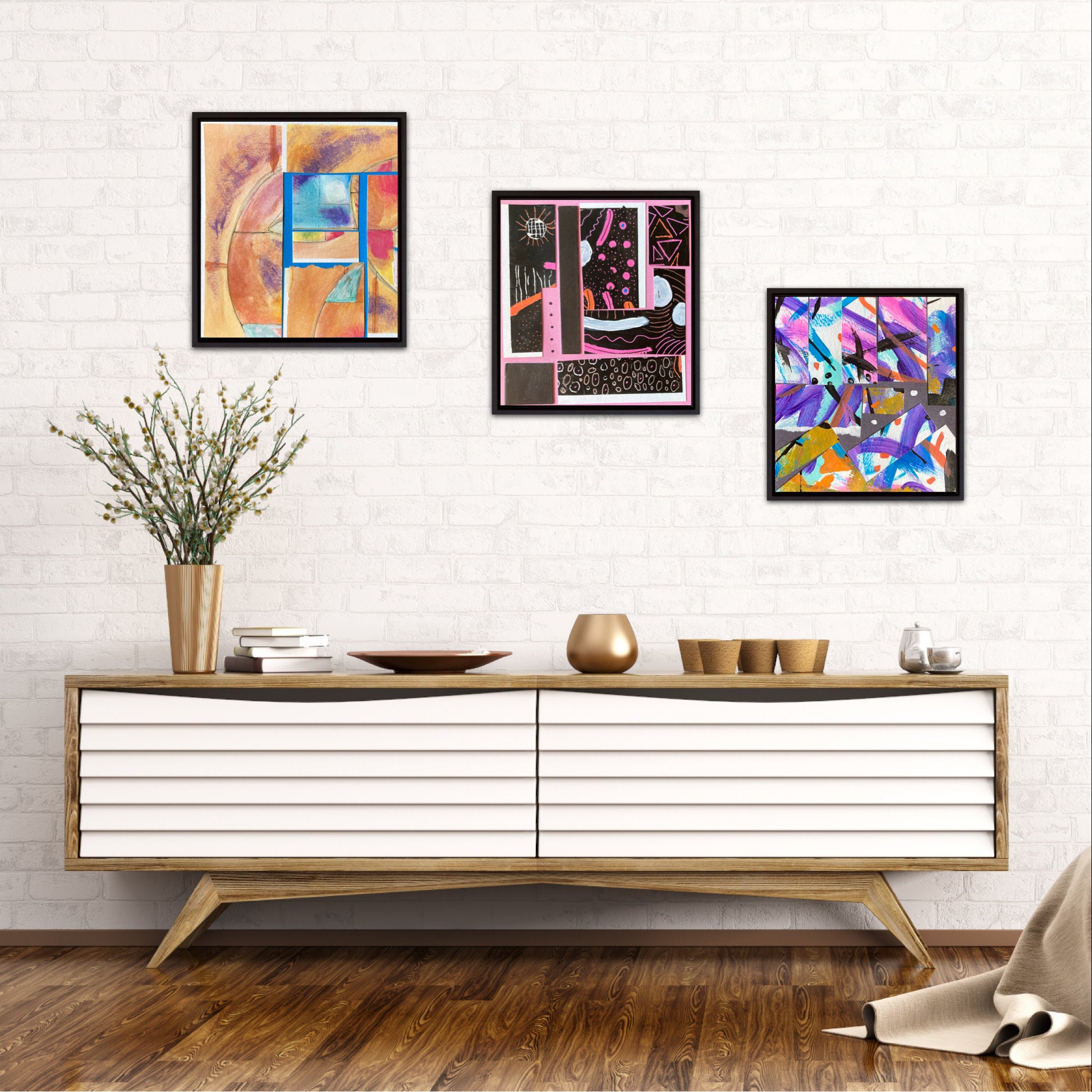 Collage Art Original, Collage Art Handmade, Set of 3 Collage Abstracts ...