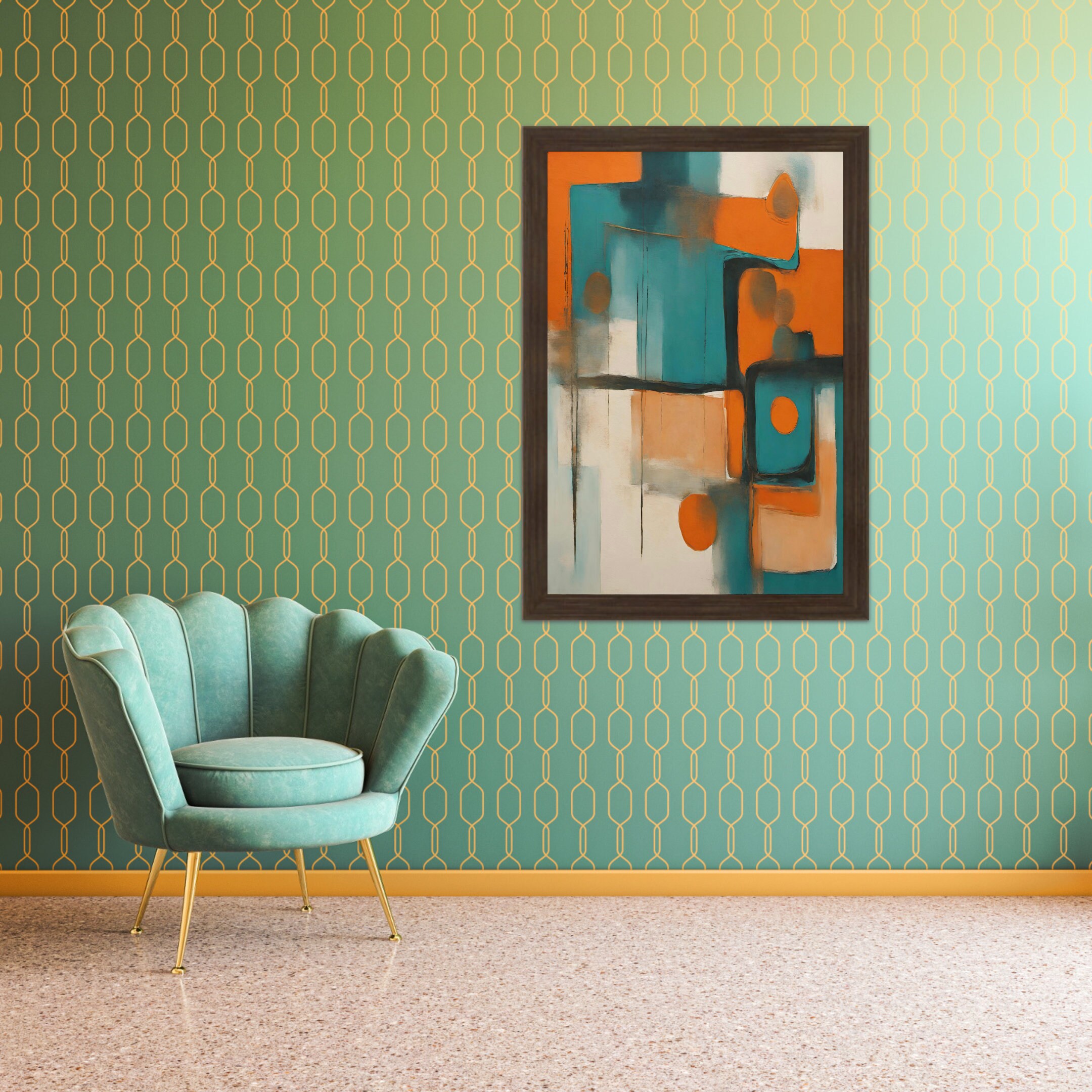 MCM Wall Art, Midcentury Modern Wall Art Prints, Teal and Orange Art ...