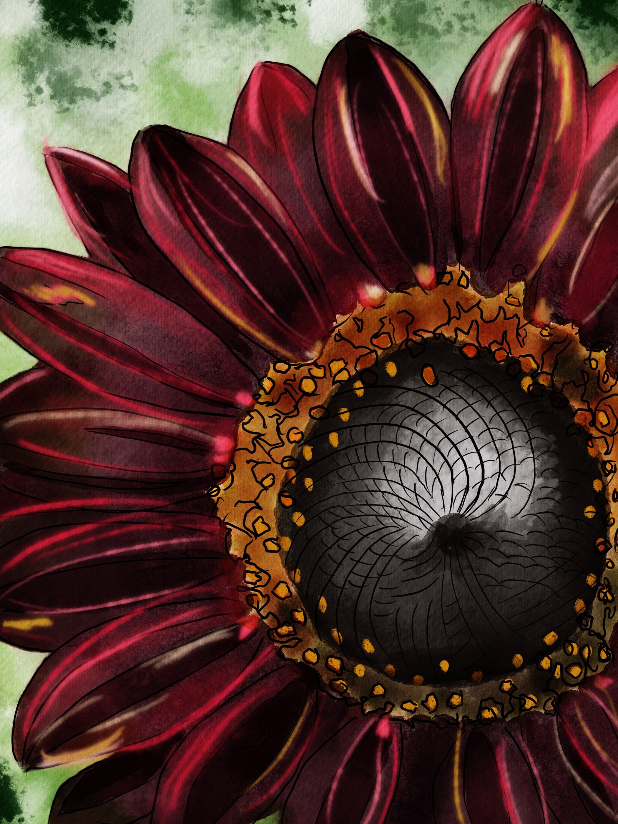Red Sunflower Watercolor