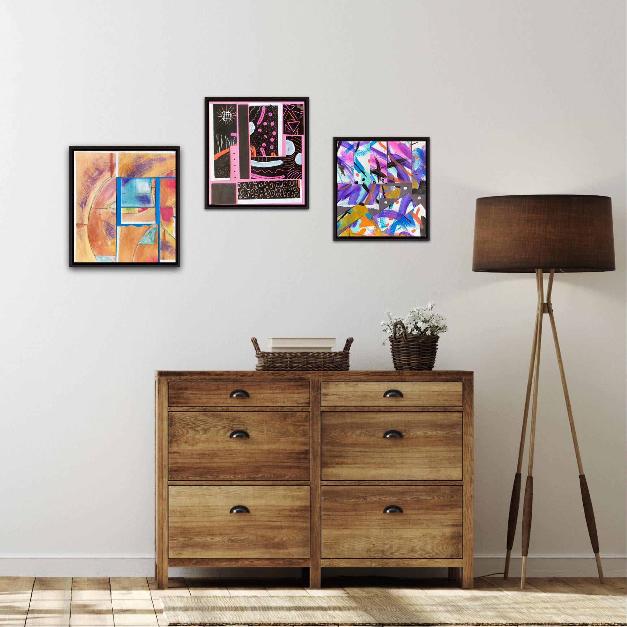 Collage Art Original, Collage Art Handmade, Set of 3 Collage Abstracts ...