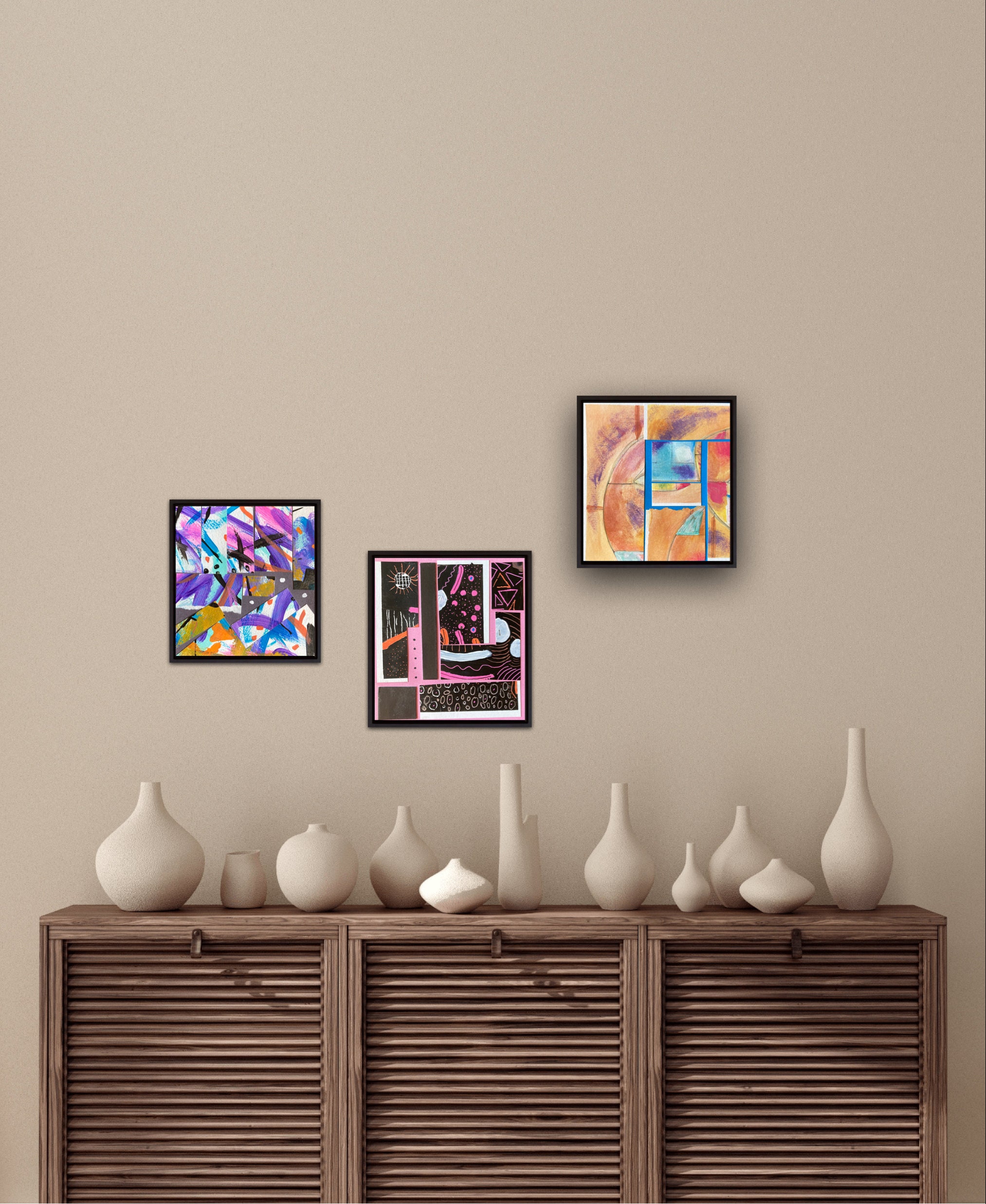 Collage Art Original, Collage Art Handmade, Set of 3 Collage Abstracts ...