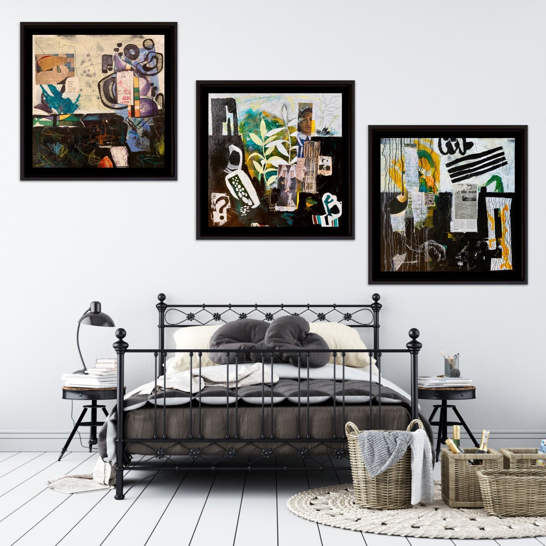 Original Abstract Collage Art Set: Funky Mixed Media Canvas (16x16) - Etsy
