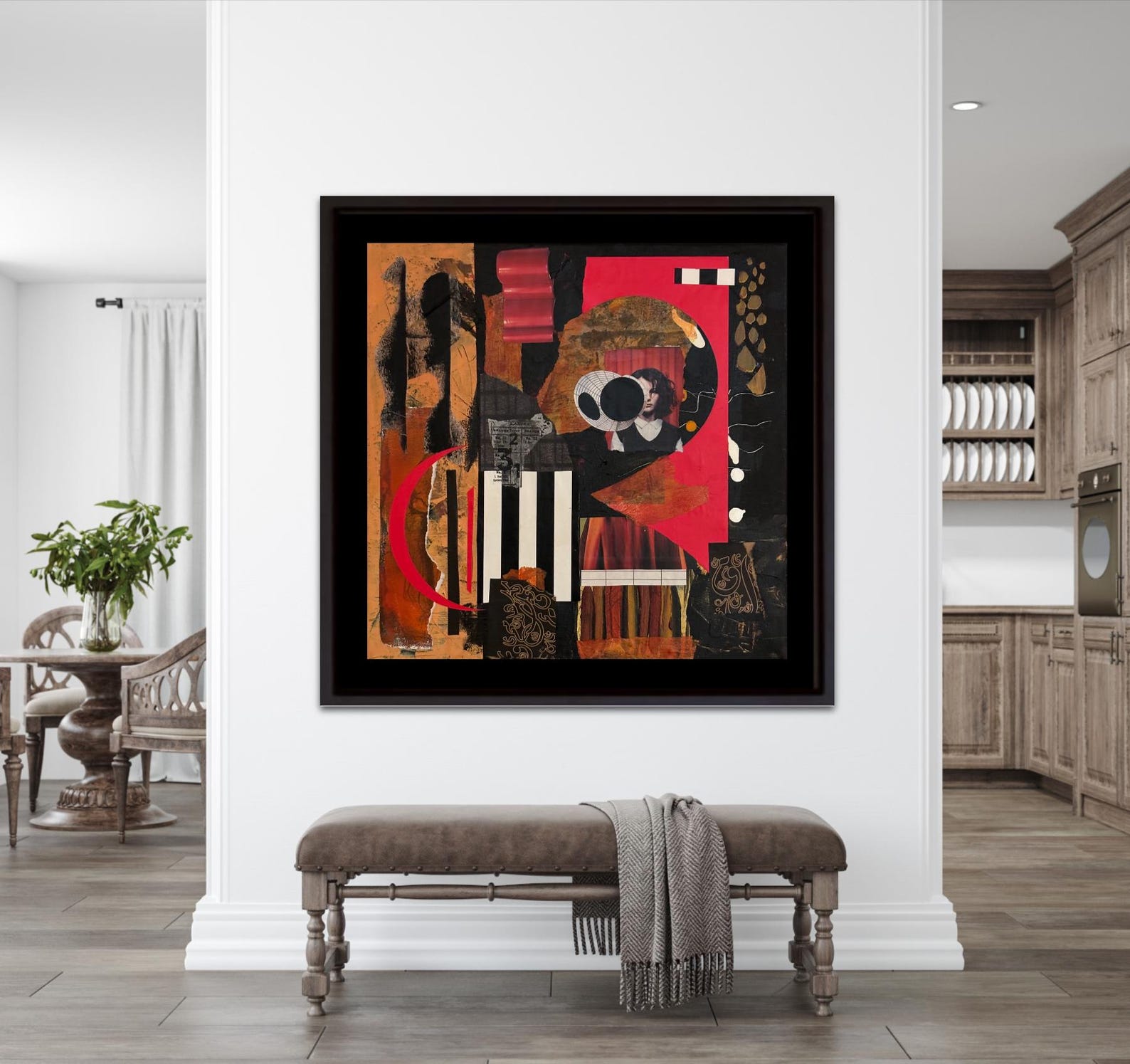 Bold Red Abstract Art, Mixed Media Collage Art, Funky Original Art ...