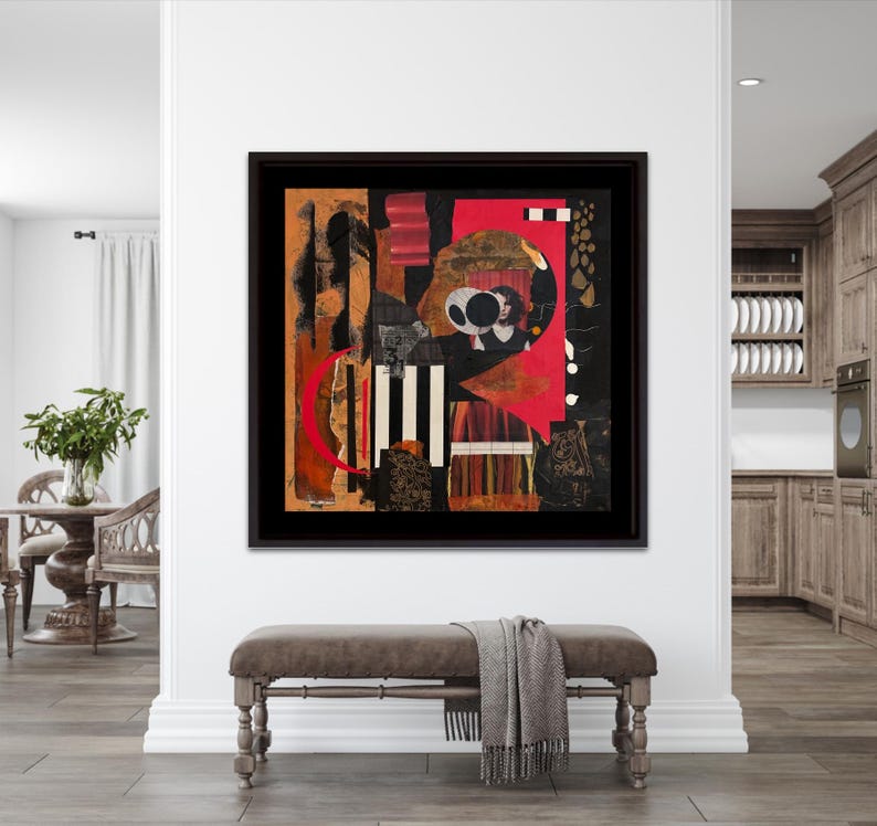 Bold Red Abstract Art, Mixed Media Collage Art, Funky Original Art ...