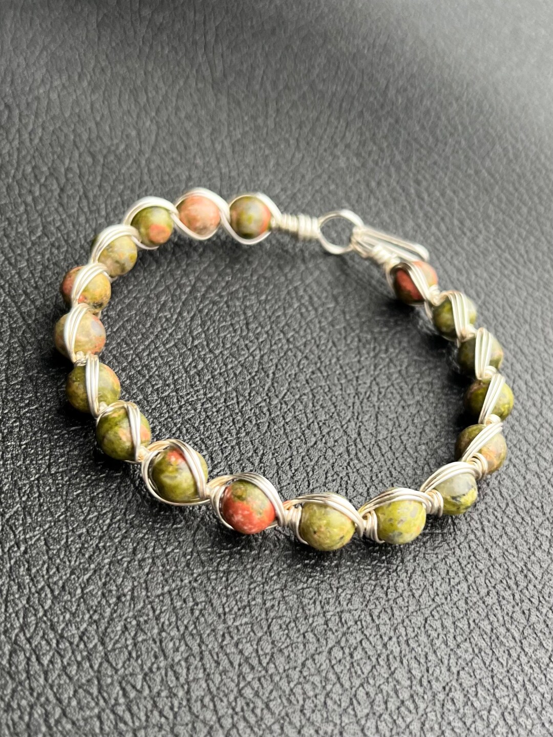 Unakite Silver Copper Wire Braided Bracelet large - Etsy