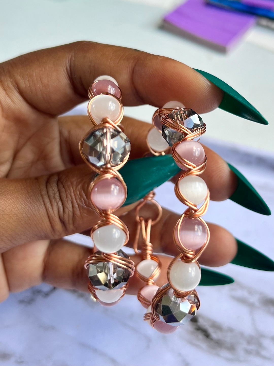 Opal & Rose Quartz Copper Wire Braided Bracelet small, Medium - Etsy