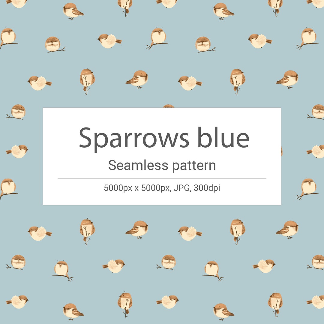 Sparrows Blue Seamless Pattern INSTANT DOWNLOAD Background - Etsy