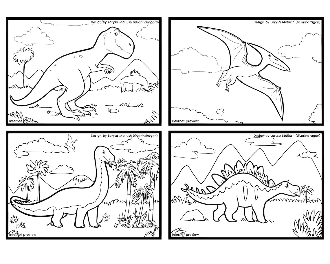 Dinosaurs Coloring Pages. Digital Instant Download Children's Coloring ...