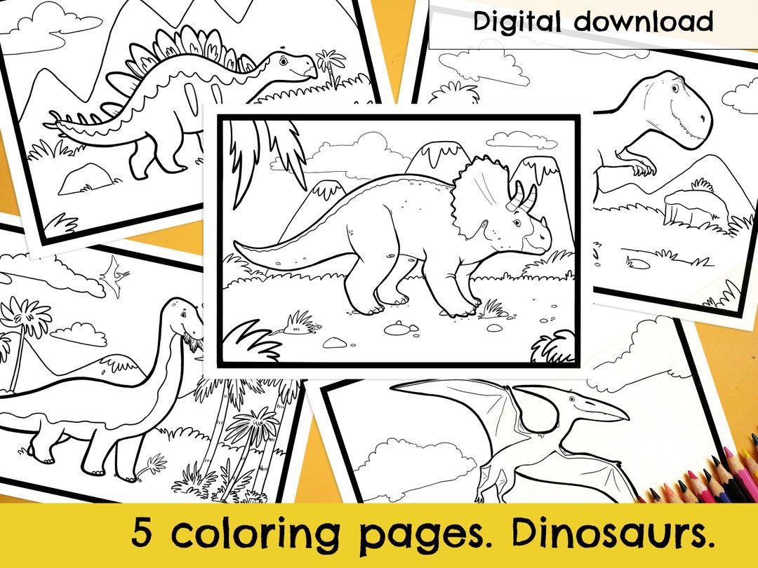 Dinosaurs Coloring Pages. Digital Instant Download Children's Coloring ...