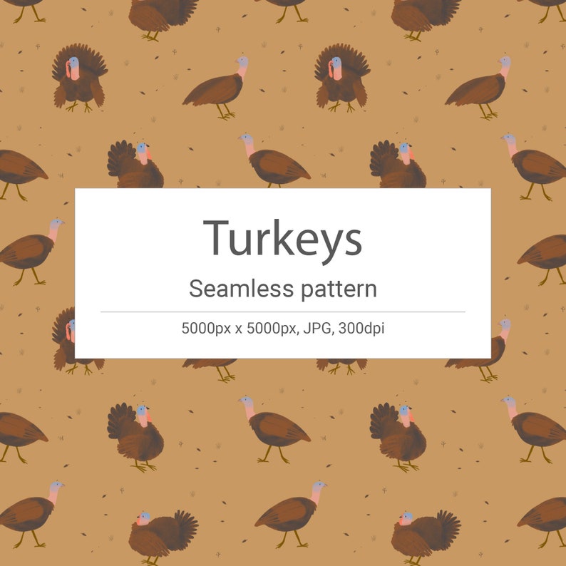 Turkeys on Brown Seamless Pattern INSTANT DOWNLOAD Background - Etsy