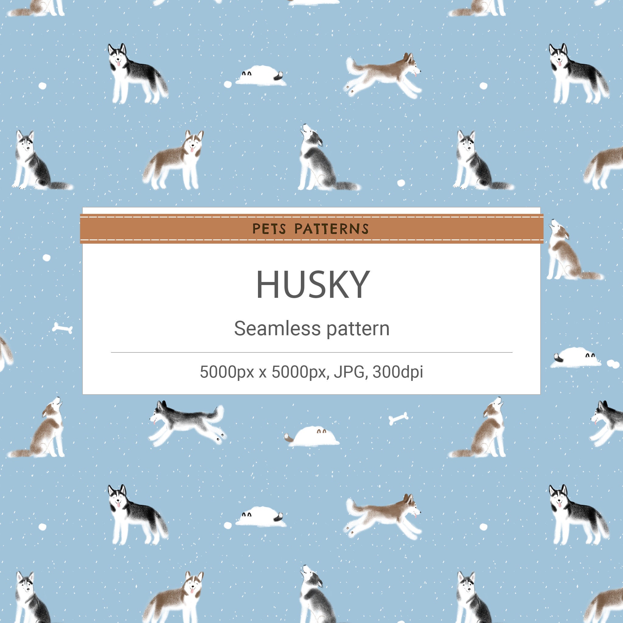 Husky Dog Seamless Pattern INSTANT DOWNLOAD Background Pets Patterns - Etsy